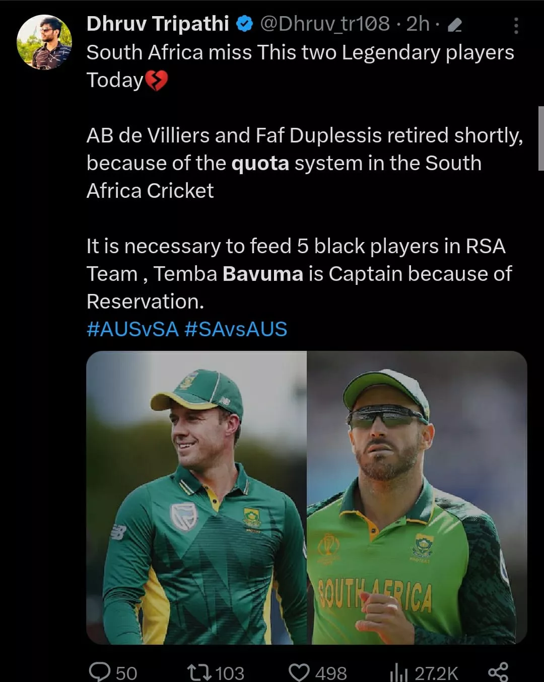 AUS vs SA Semi-Final: 'Quota Player' Temba Bavuma Trolled With Memes ...