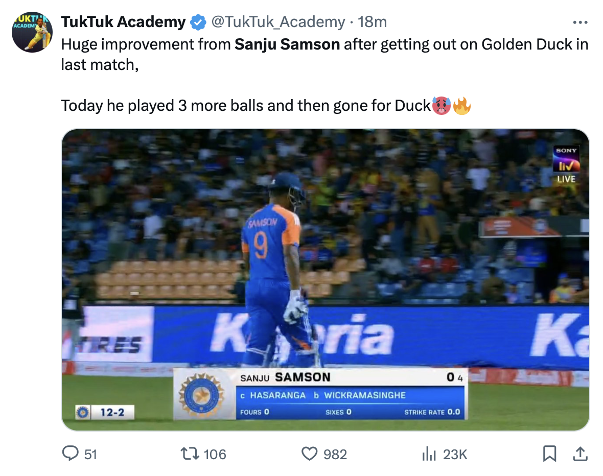 SL vs IND: Fans Troll Sanju Samson With Memes For Consecutive Ducks ...